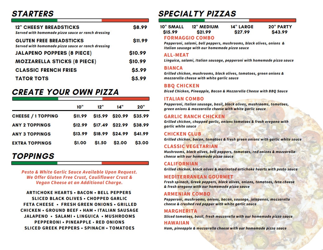 Menu - Formaggio Pizza Express